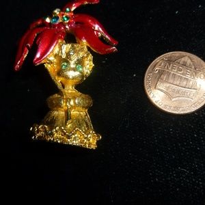 MYLU | Jewelry | Gold Tone Red Enamel Green Rhinestone Mylu Brooch ...